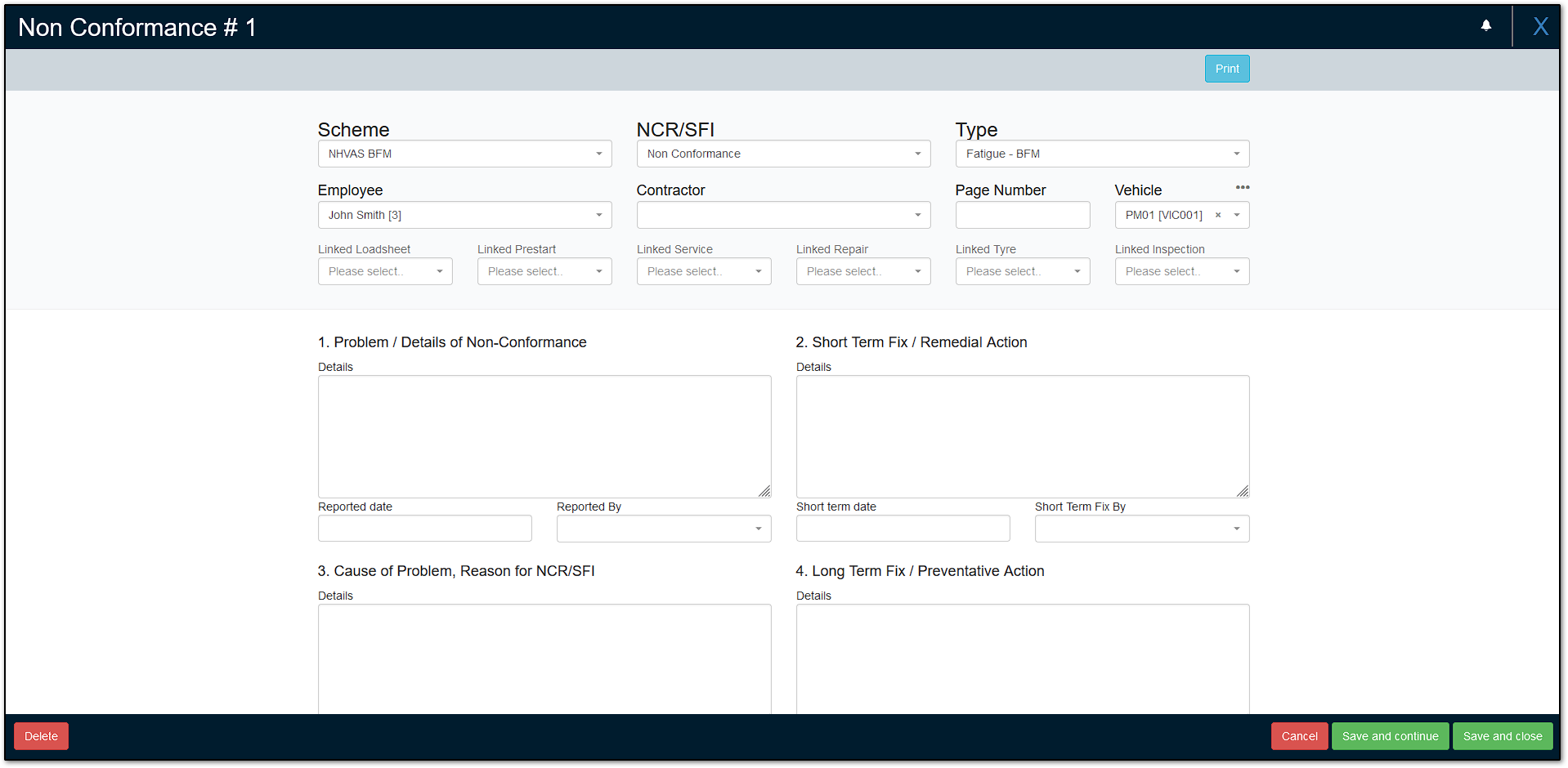 Add/edit Non Conformance Reports (NCR)